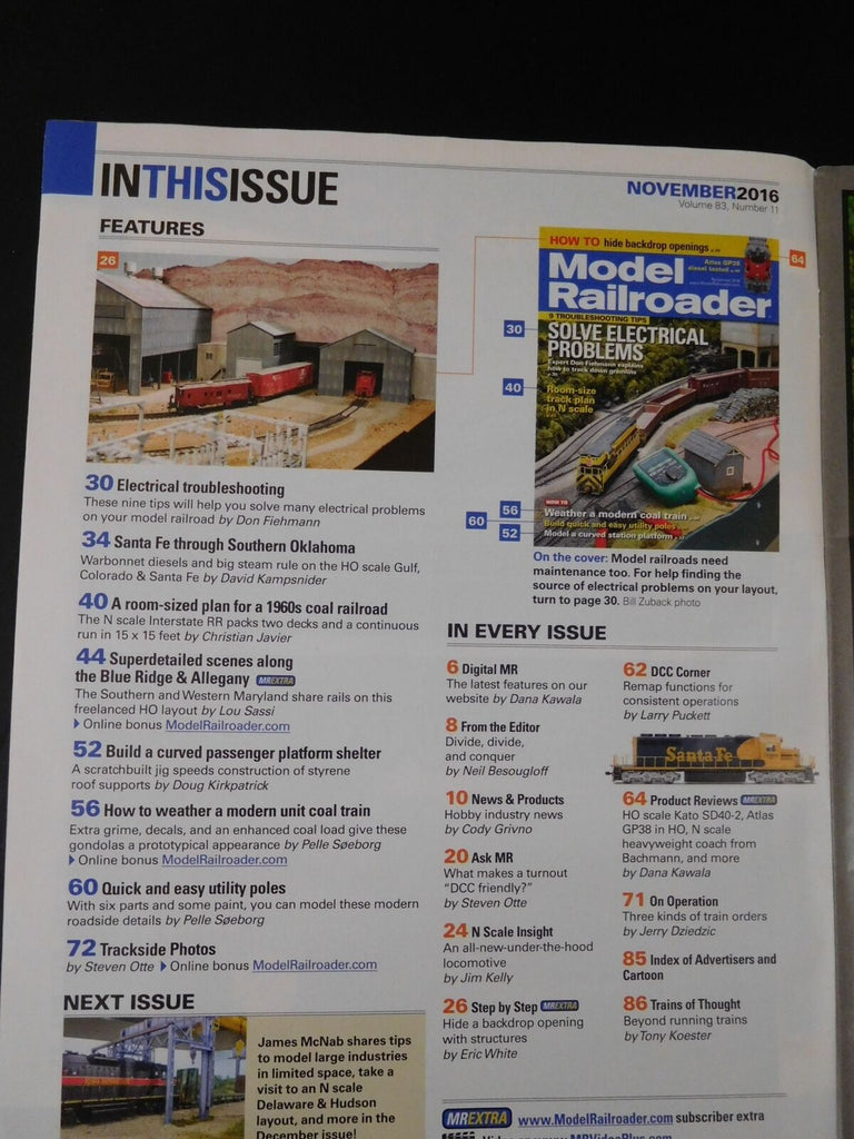 Model Railroader Magazine 2016 November Solve electrical problems Weat – RailroadTreasures