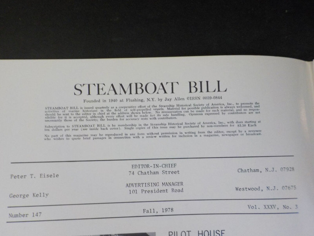 Steamboat Bill #147 Fall 1978 Journal of the Steamship Historical Soci ...