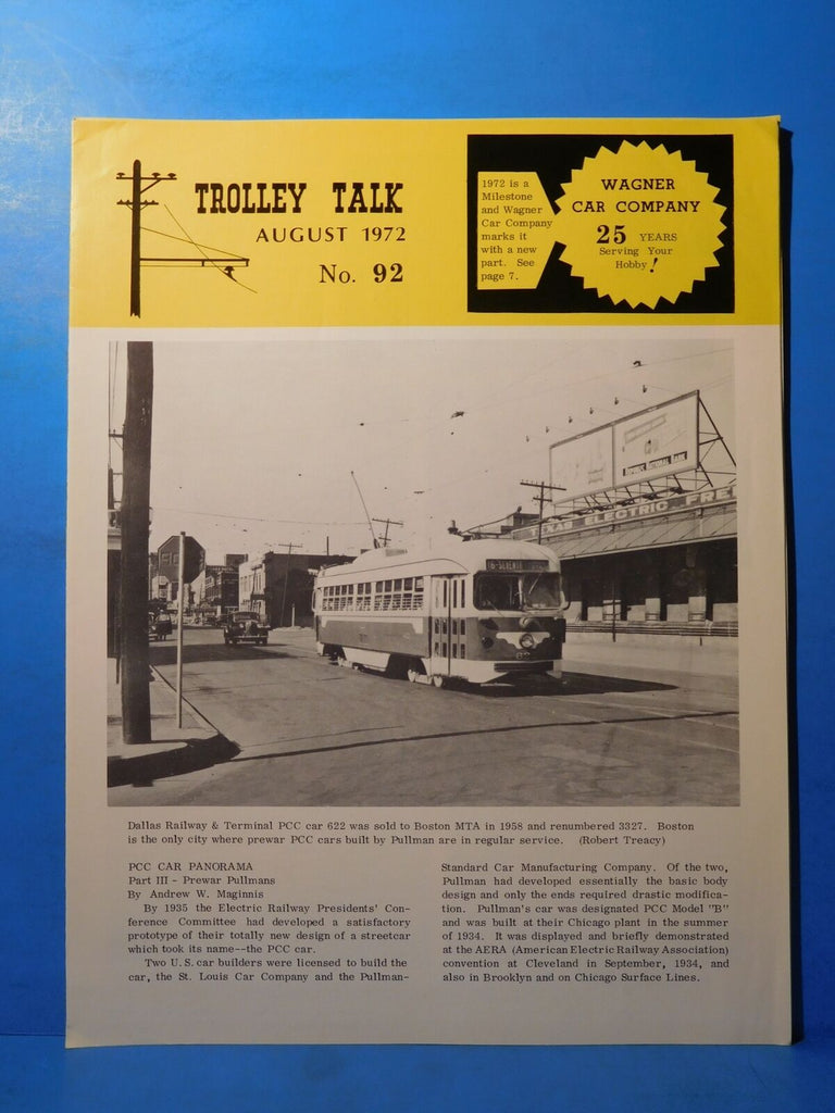 Trolley Talk #92 1972 Aug Wagner Car Company 25-year Anniversary. PCC ...