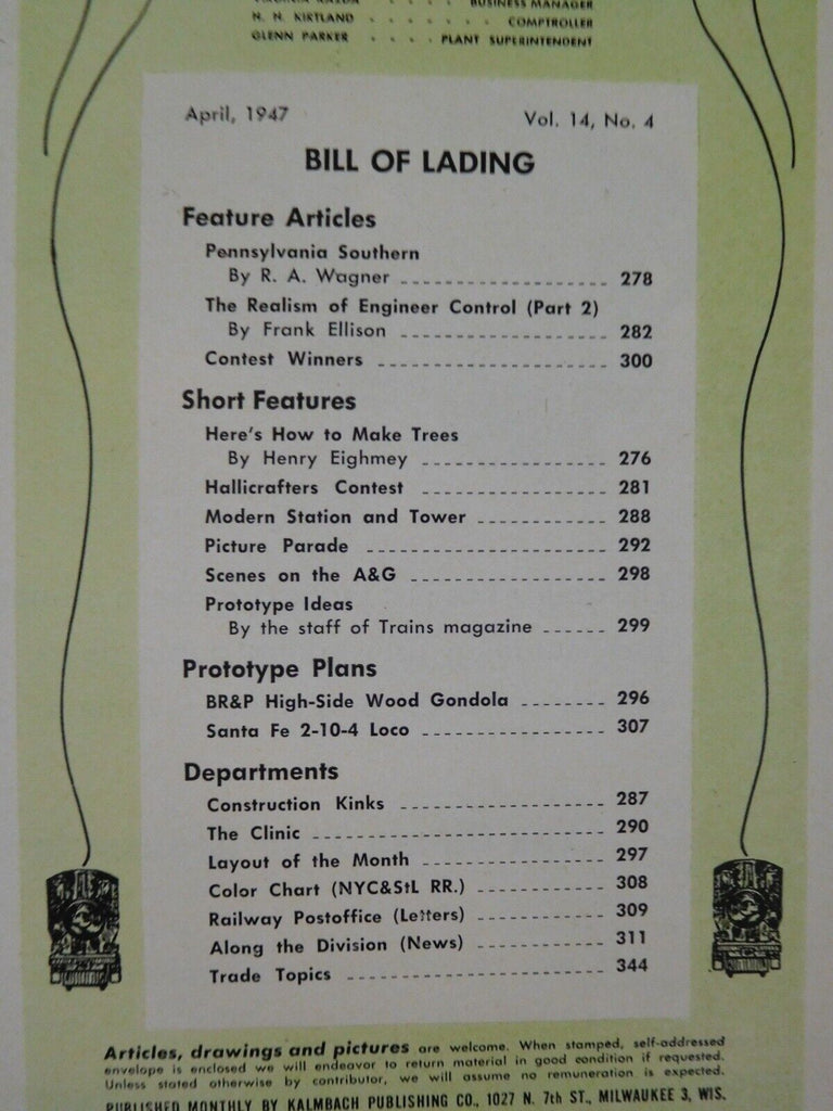 Model Railroader Magazine 1947 April Make trees Modern station & tower ...