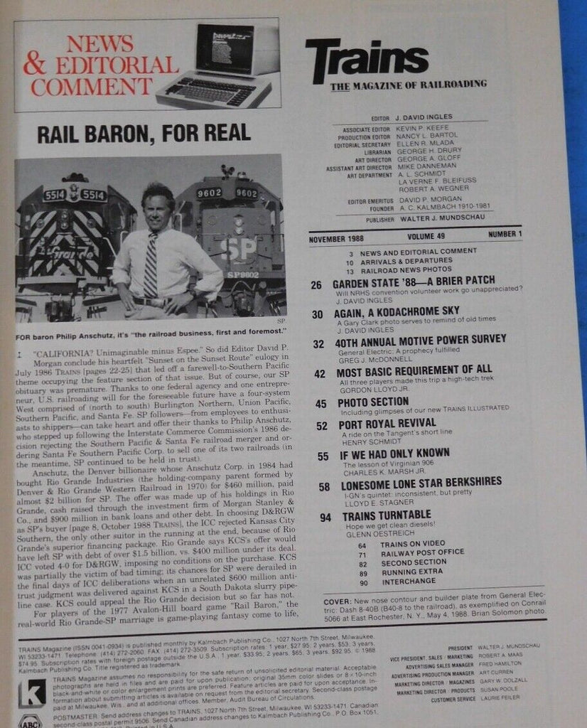 Trains Magazine 1988 November GE Dash 8 - 3rd generation ...