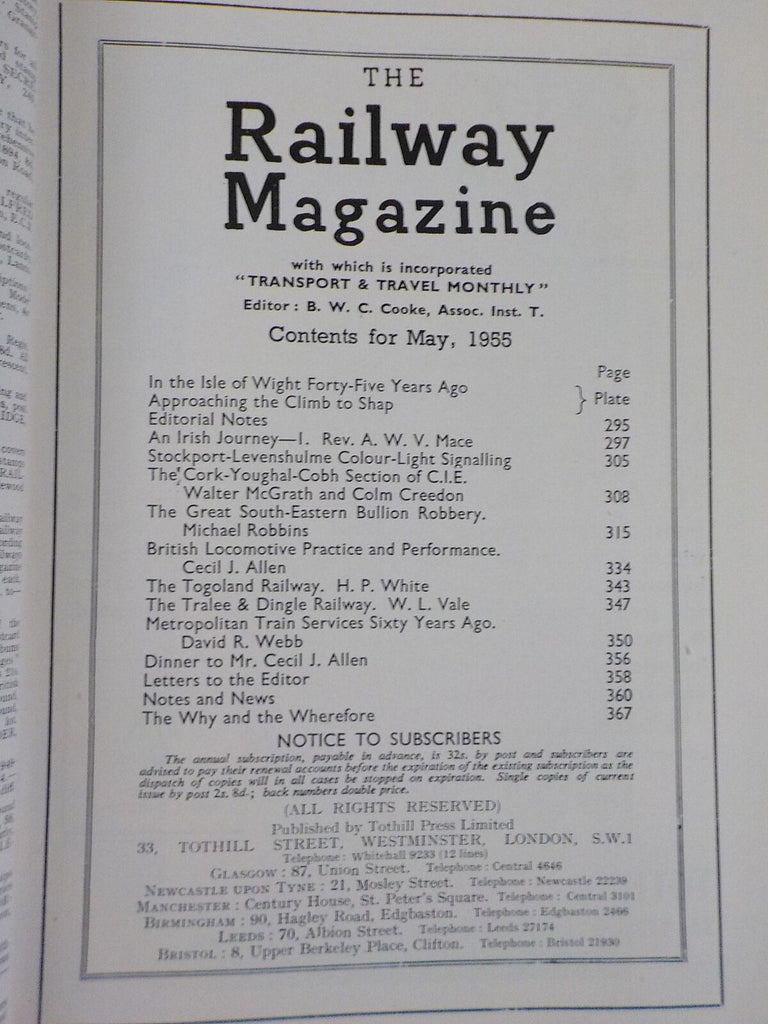 Railway Magazine 1955 May Tralee & Dingle Railway Great South Eastern ...