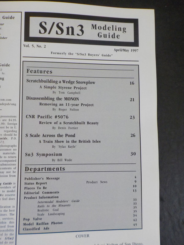 S/Sn3 Modeling Guide 1997 April May V5#2 S Scale Wedge snowplow scratc ...
