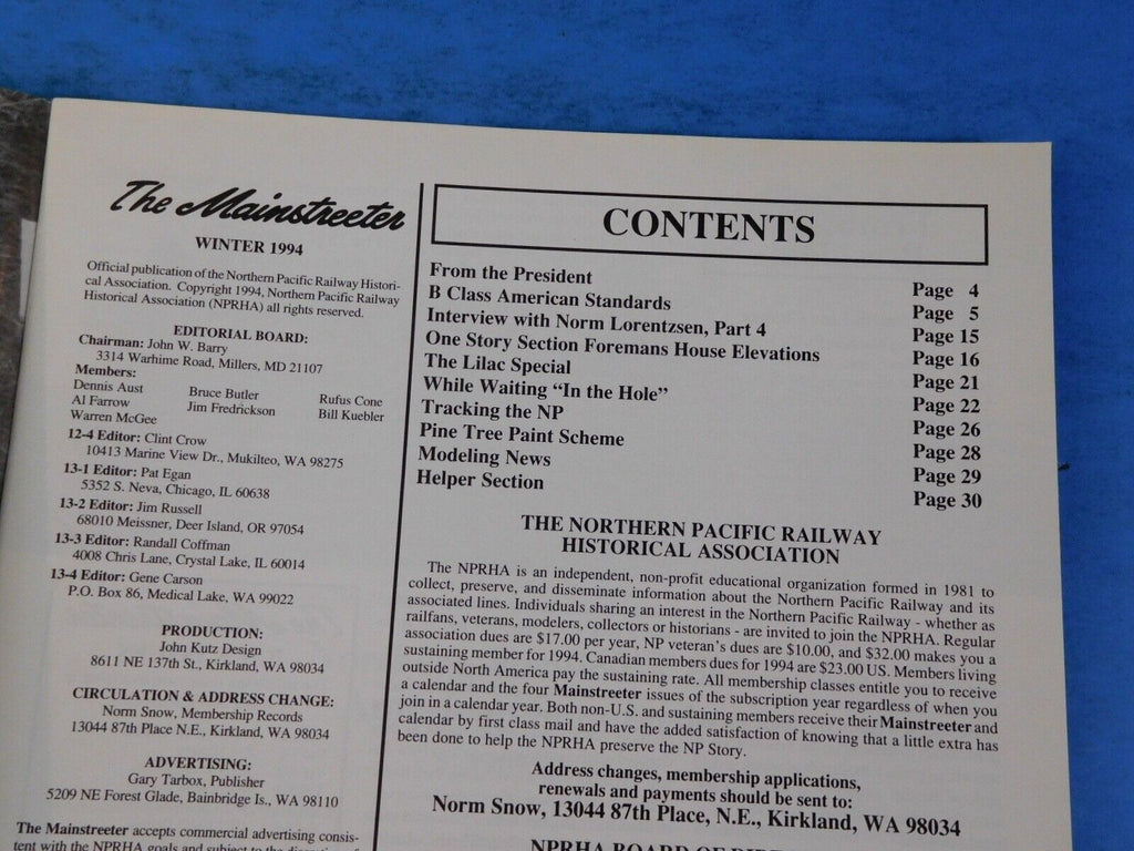 The Mainstreeter Northern Pacific Ry Historical Society Vol 13 #1 1994 ...