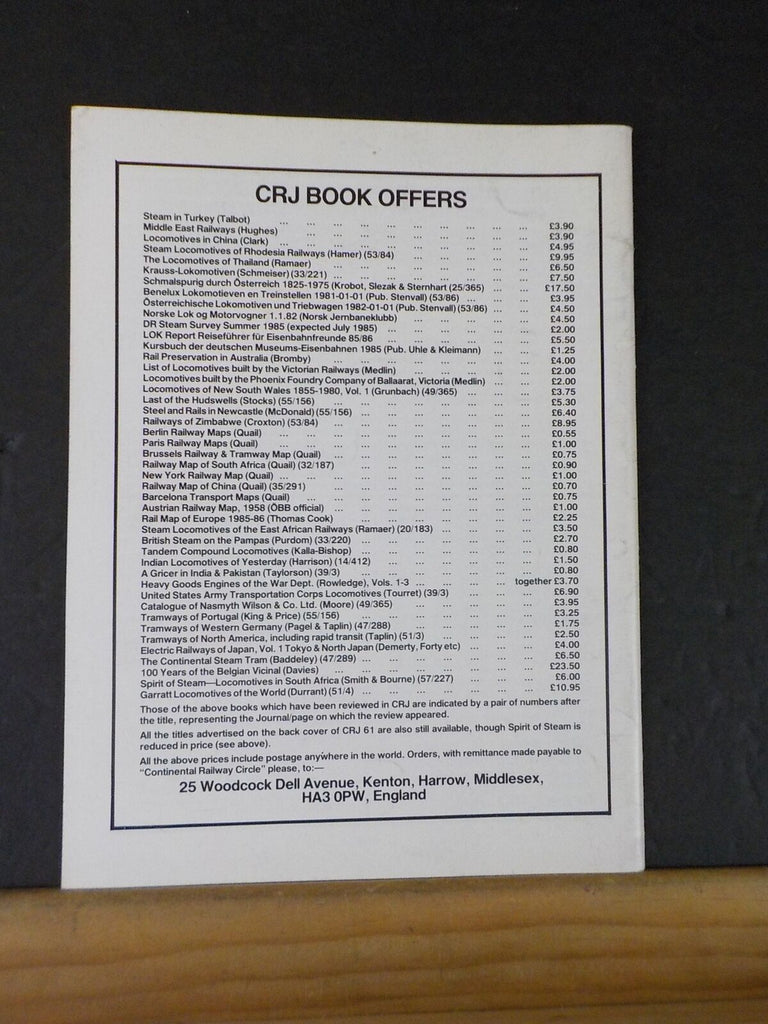 Continental Railway Journal #62 Summer 1985 Secondary Railways of Lowe ...