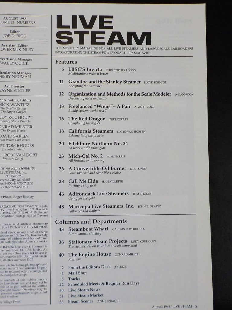 Live Steam Magazine 1988 Aug A Convertible Oil Burner Freelanced Wrens ...
