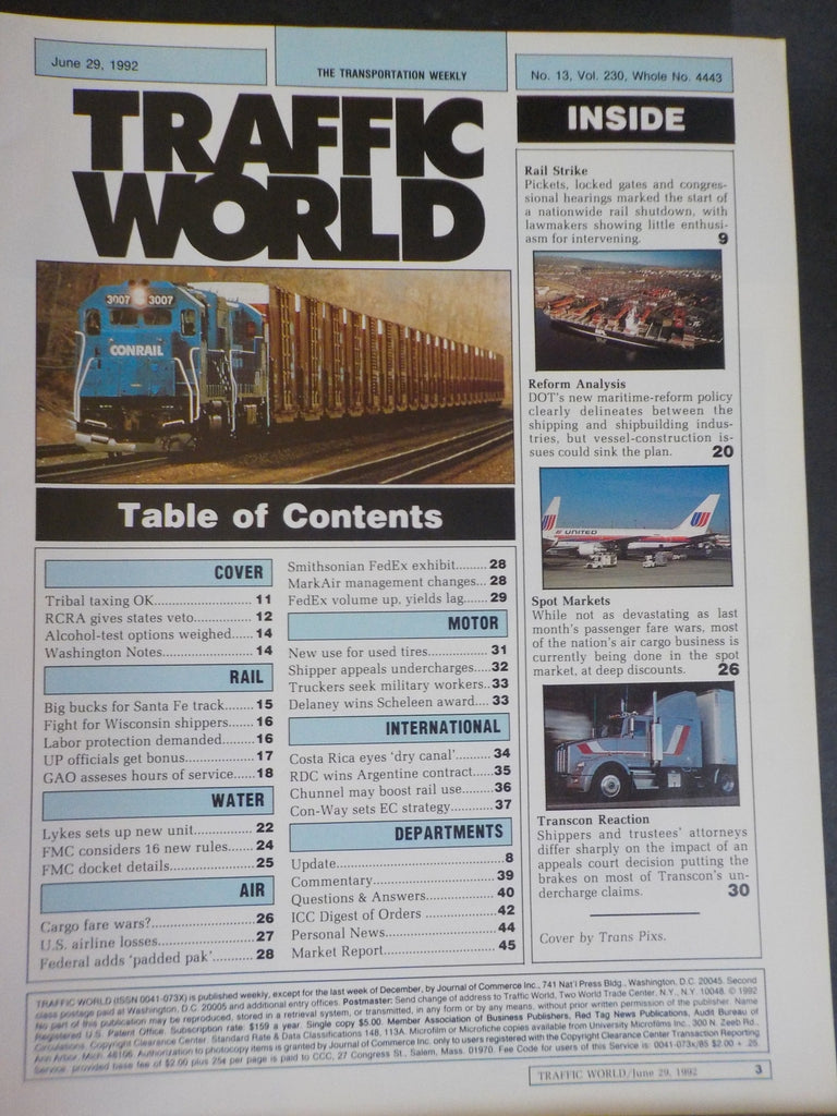 Traffic World 1992 June 29 No 13 Vol 230 Whole No 4443 Transportation ...