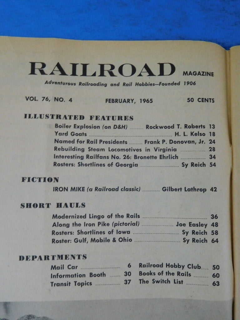 Railroad Magazine 1965 February Yard Goats Boiler explosion on D&H ...