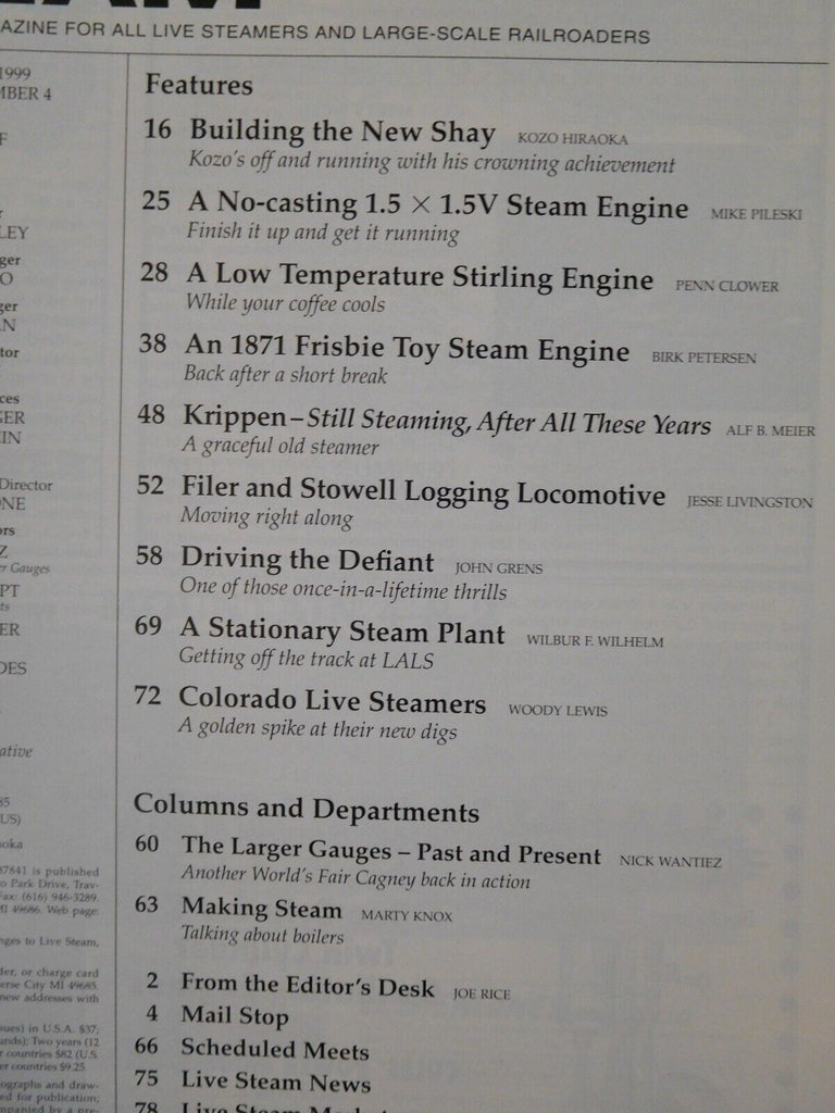 Live Steam Magazine 1999 July August Low Temperature Stirling Engine S ...