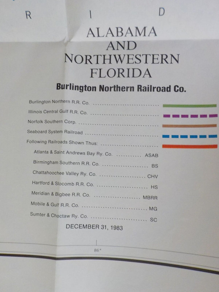 Map Burlington Northern Alabama State Railroad Map 1983 August ...