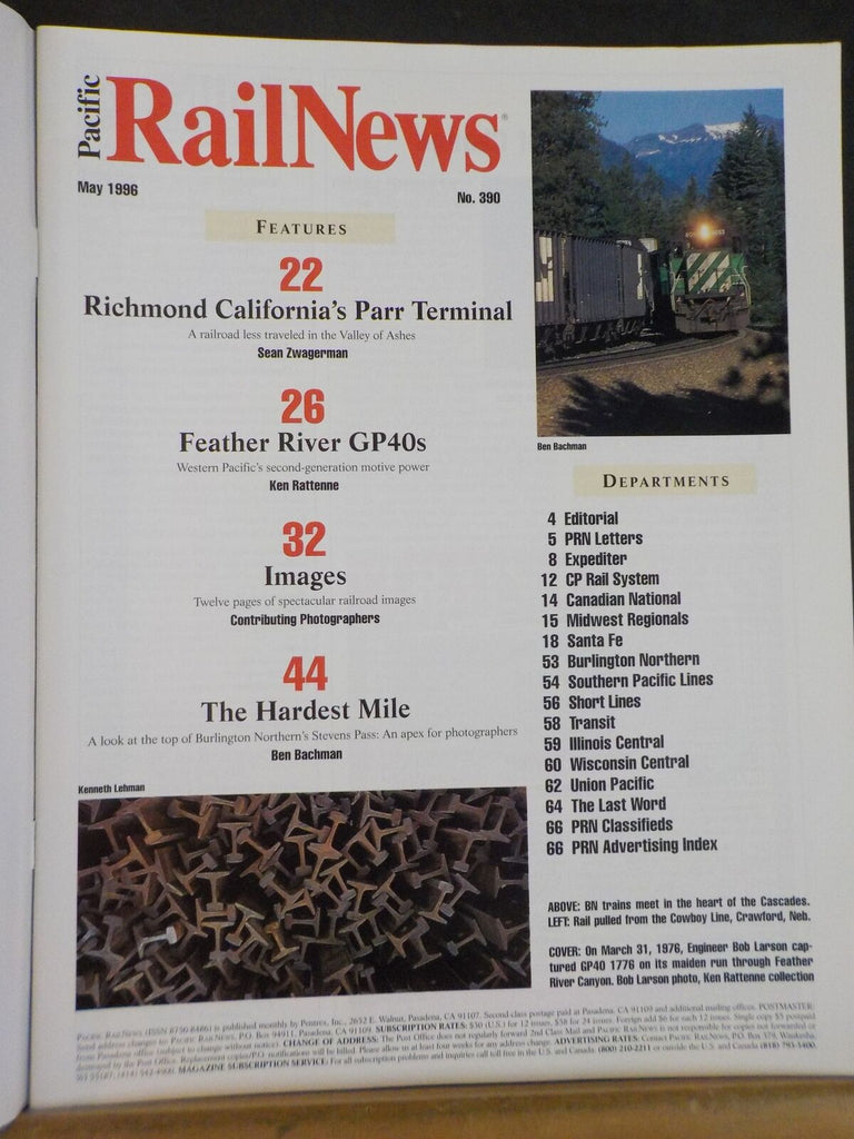 Pacific Rail News #390 1996 May Stevens Pass Feather River GP40s Parr ...