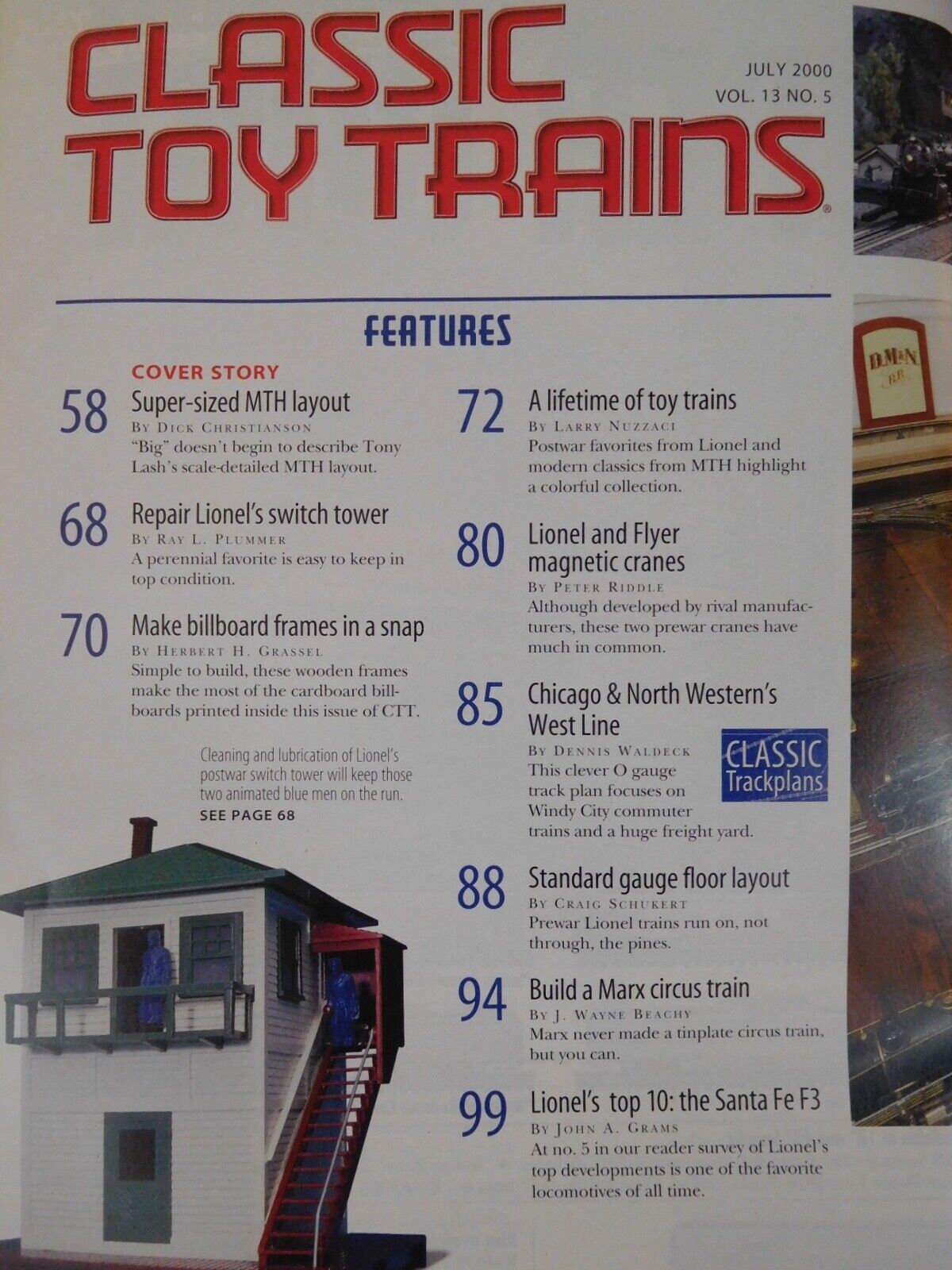 Classic Toy Trains 2000 July Floor Layout Repair Lionel switch tower M ...