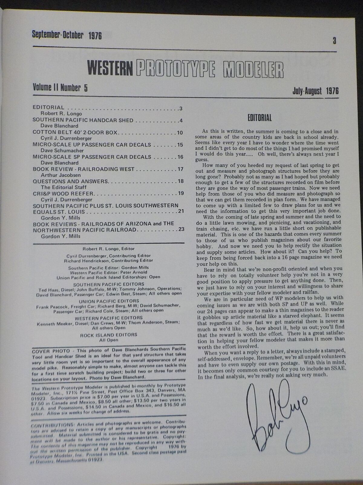 Western Prototype Modeler 1976 Sept Oct CRI&P Reefer SP shed Cotton Be ...