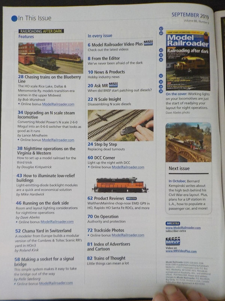 Model Railroader Magazine 2019 September Railroading after dark Light ...