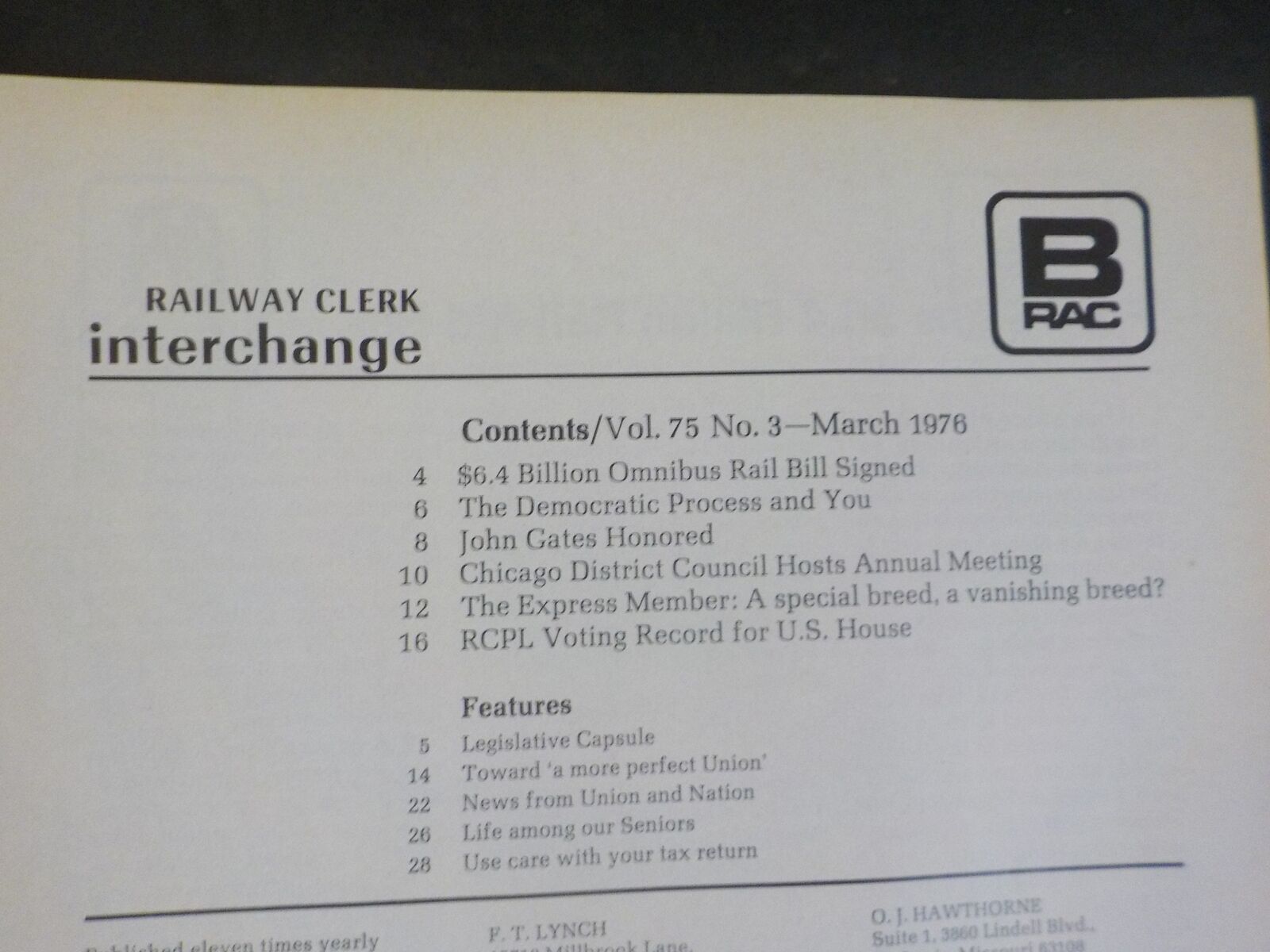 Railway Clerk Interchange 1976 March $6.4 Billion Omnibus Rail Bill Si ...