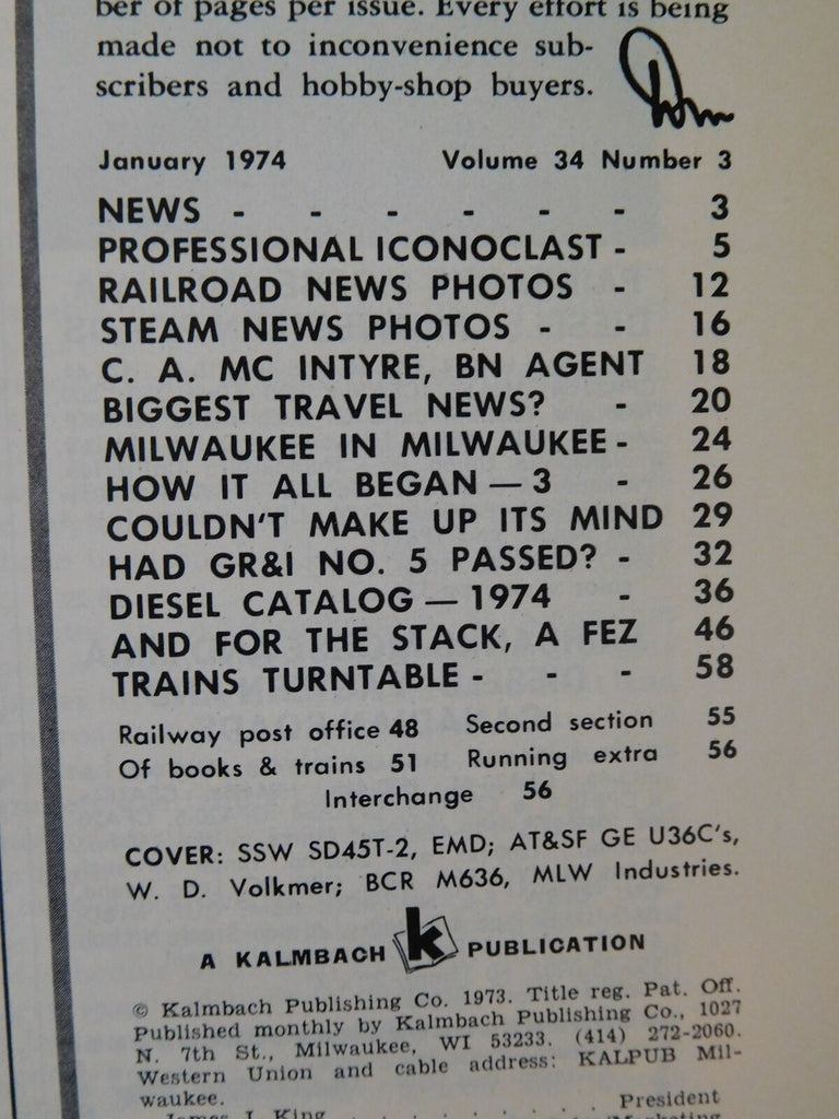 Trains Magazine 1974 January Diesels for 74 by make model commuter yar ...