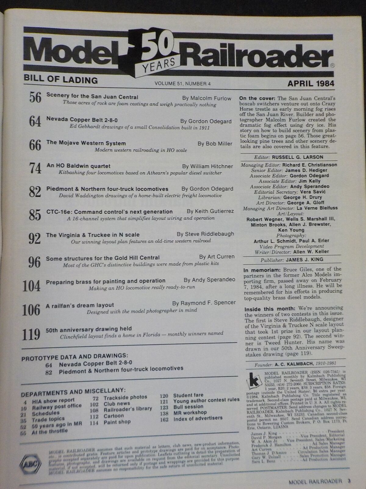 Model Railroader Magazine 1984 April Furlow builds foam scenery Struct ...