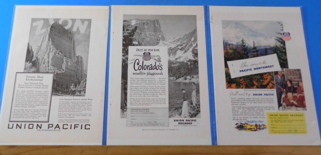 Ads Union Pacific Railroad Lot #30 Advertisements from various magazin ...