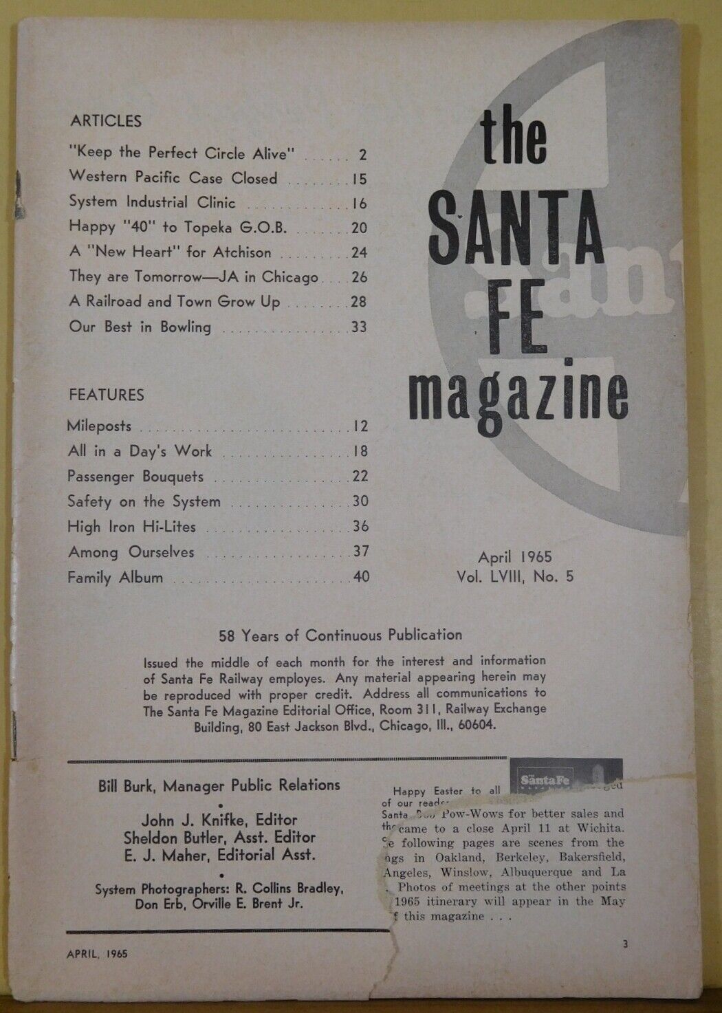 Santa Fe Employee Magazine 1965 April WP case closed MISSING COVERS ...