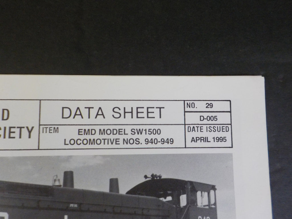 Rock Island Technical Society Data Sheet #29 EMD Model SW1500 Locomoti ...