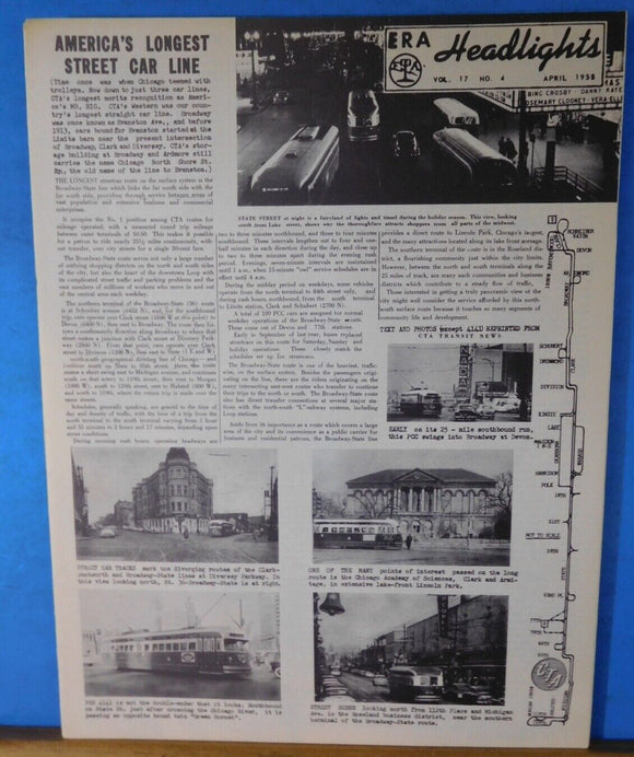 ERA Headlights 1955 April America’s Longest Street Car Line CTA ...