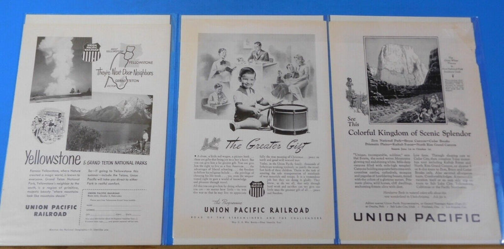 Ads Union Pacific Railroad Lot #22 Advertisements from various magazin ...