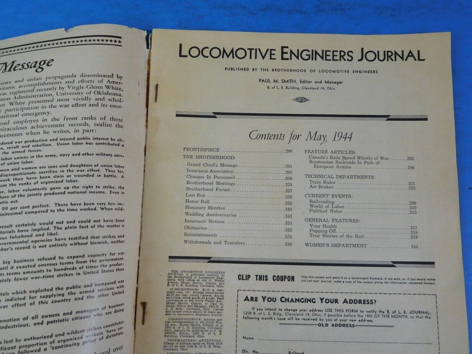 Locomotive Engineers Journal 1944 May Employee Magazines Last Run Obit ...