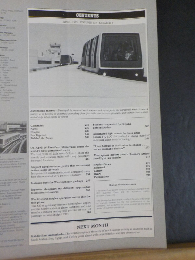 Railway Gazette 1983 April International VAL light rail system MATRA ...
