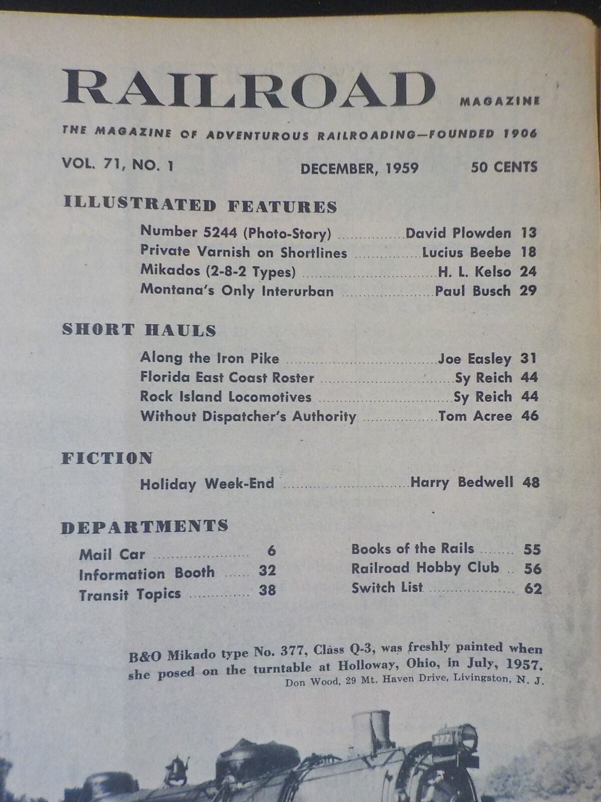 Railroad Magazine 1959 December V71#1 Mikado type locos Private cars o ...