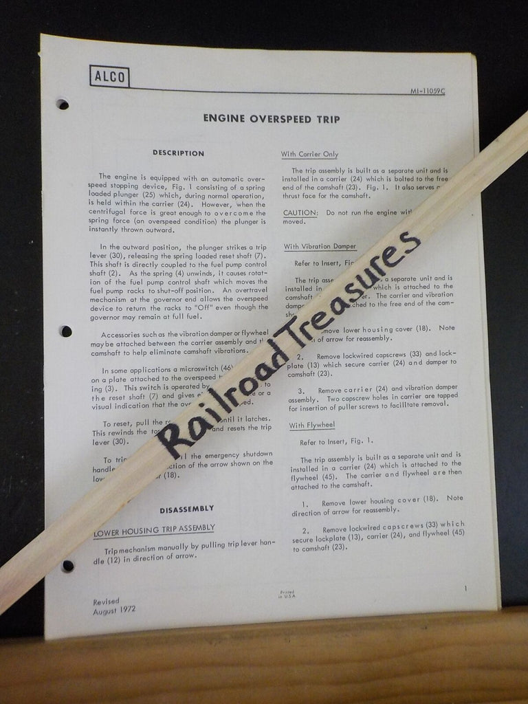 ALCO Maintenance Instruction #MI-11059C Engine Overspeed Trip ...