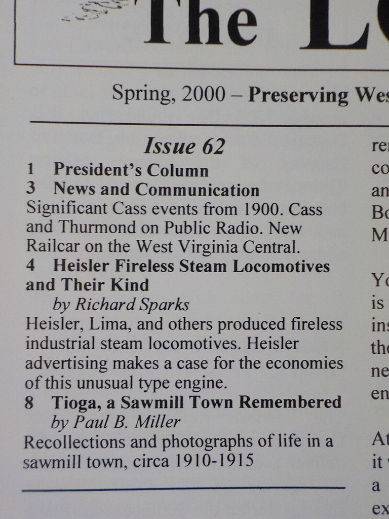 Log Train Magazine V16 #2 2000 #62 Heisler Fireless Steam Locomotives ...