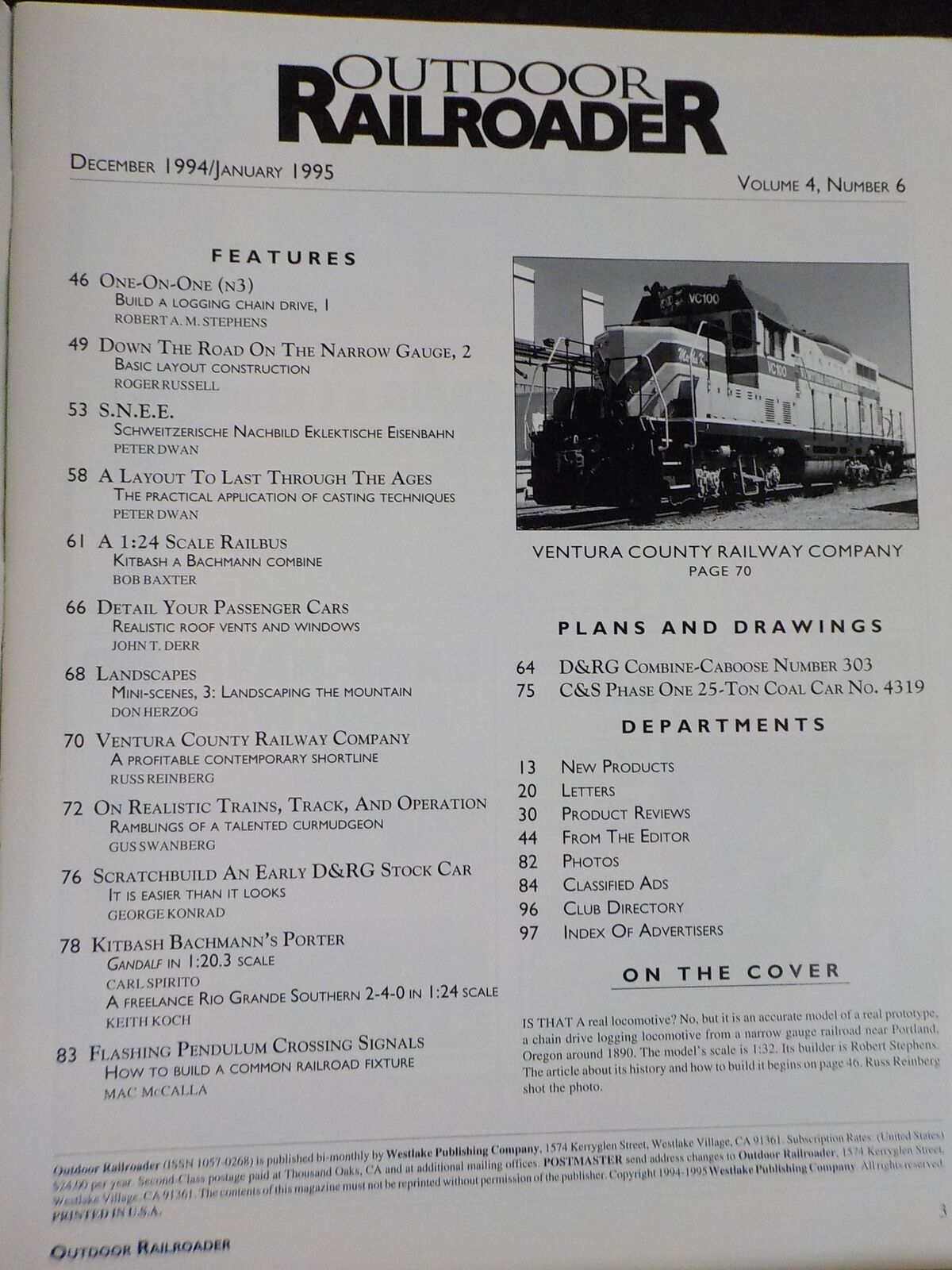 Outdoor Railroader Magazine 1994 December 1995 January V4 #6 Chain dri ...
