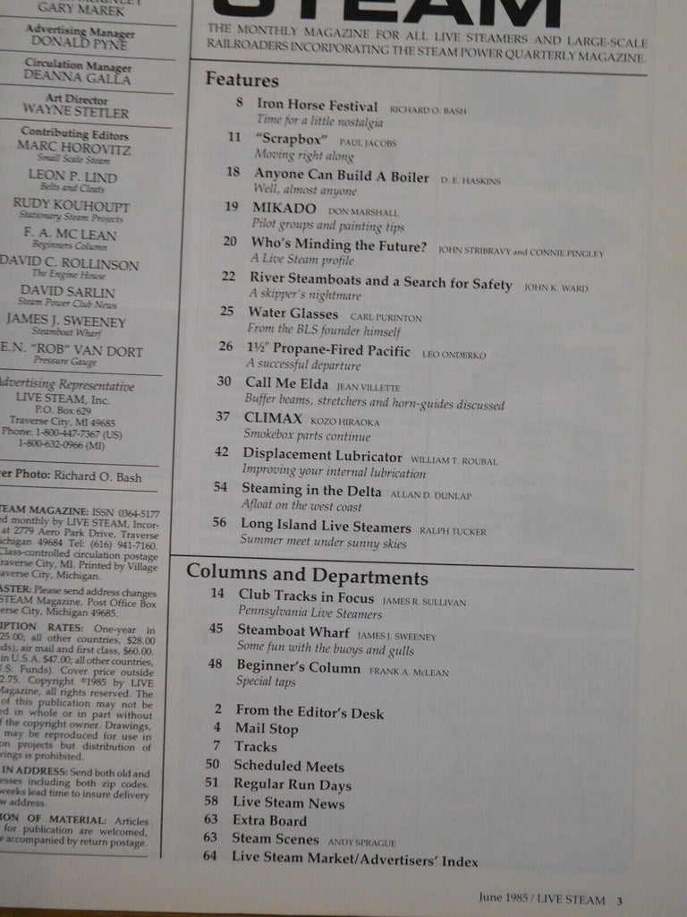 Live Steam Magazine 1985 June Displacement Lubricator Buffer beams Str ...
