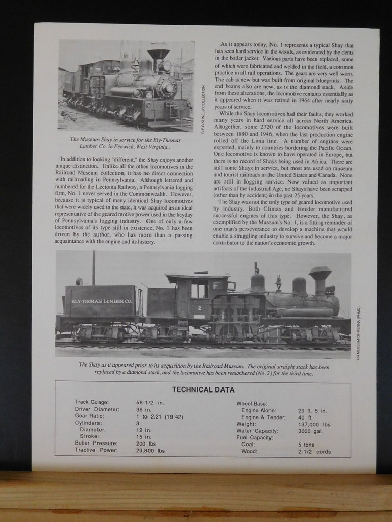 Friends of the Railroad Museum of Pennsylvania #7 Shay class 65-3 gear ...