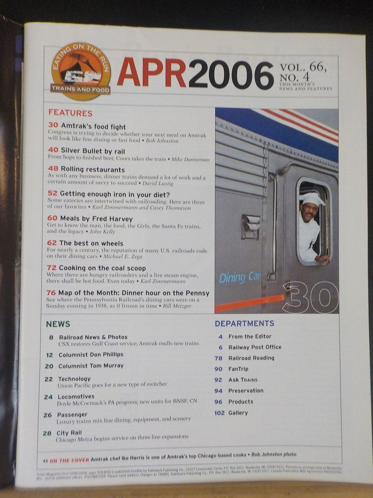 Trains Magazine 2006 April Railroads and food PRR dining car map Coal ...