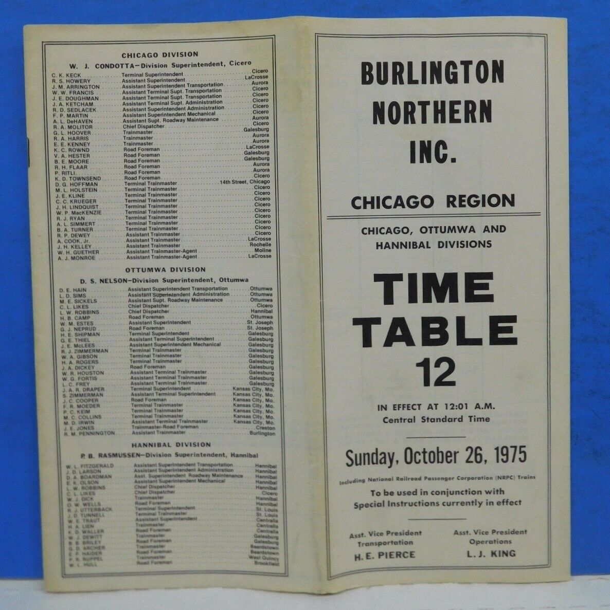 Burlington Northern employee timetable #12 1975 Chicago Region BN ETT ...
