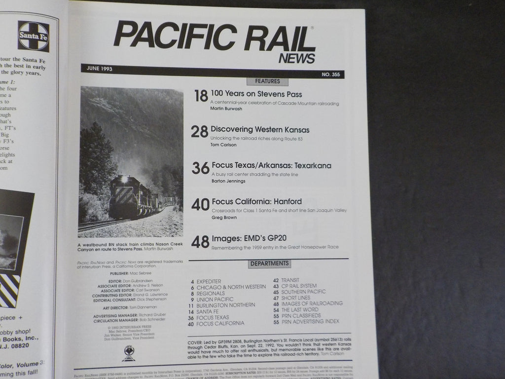 Pacific Rail News #355 1993 June Stevens Pass Texarkana EMD GP20 Kansa ...