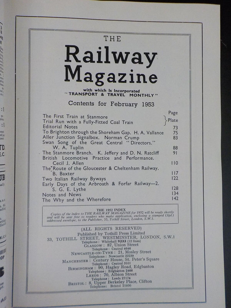 Railway Magazine 1953 February Stanmore Branch Gloucester & Cheltenham ...