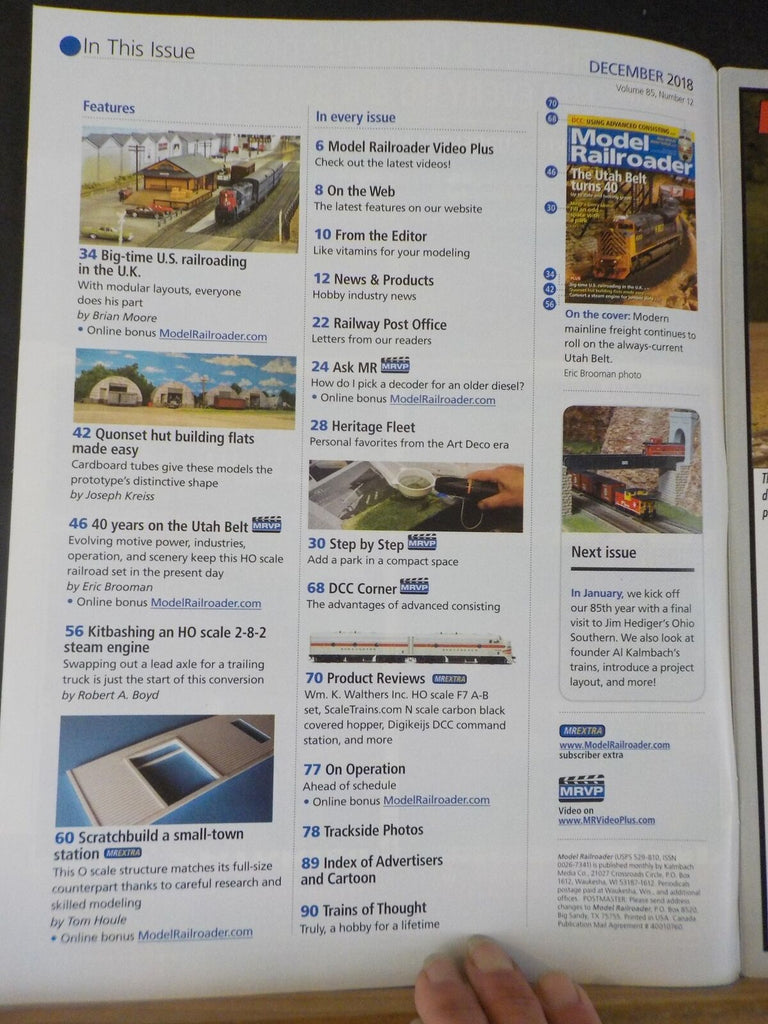 Model Railroader Magazine 2018 December Utah Belt turns 40 Fill an odd ...