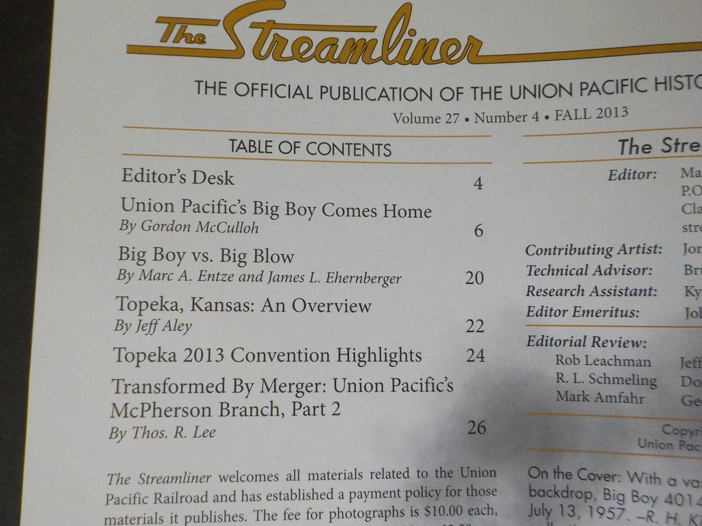UP The Streamliner Volume 27 #4 2013 Fall Union Pacific Historical Soc ...