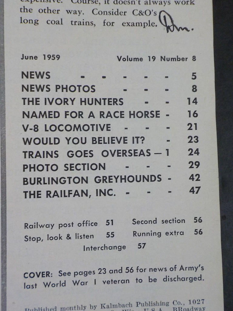 Trains Magazine 1959 June Western Pacific welcomes home the PErshing ...