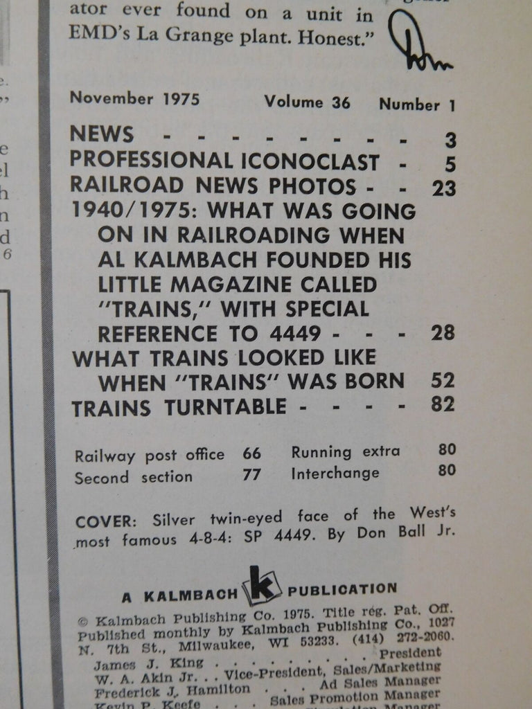 Trains Magazine 1975 November #4449 – RailroadTreasures