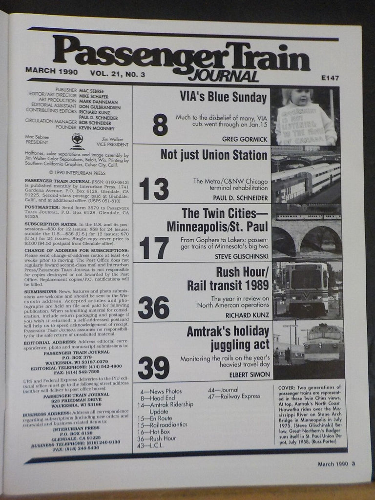 Passenger Train Journal #147 1990 March PTJ The Twin Cities ...