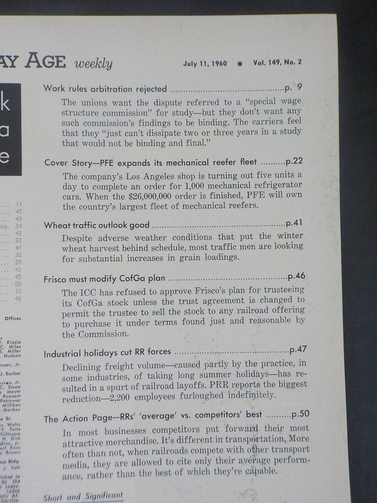 Railway Age 1960 July 11 Weekly PFE expands its reefer fleet ...