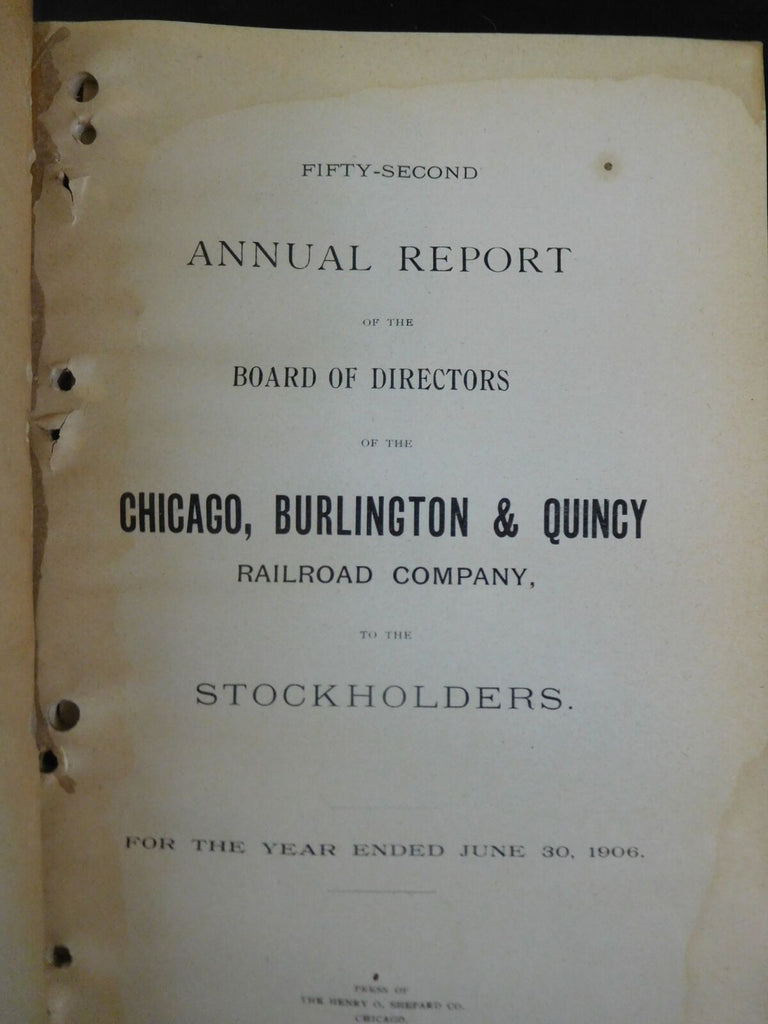 Chicago Burlington & Quincy Railroad Company Annual Report 1906 June 3 ...
