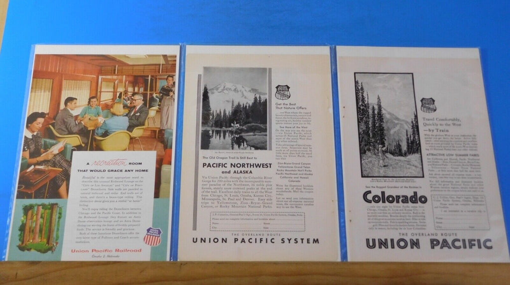 Ads Union Pacific Railroad Lot #36 Advertisements from various magazin ...