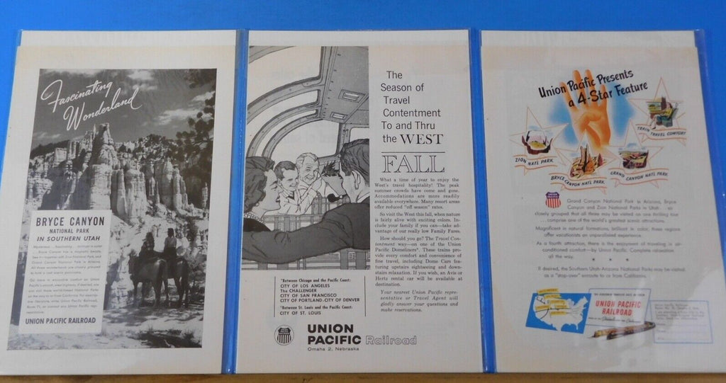 Ads Union Pacific Railroad Lot #18 Advertisements from various magazin ...