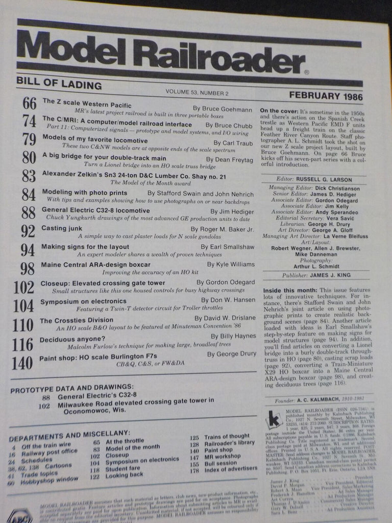 Model Railroader Magazine 1986 February CAmera as modeling tool Decidu ...