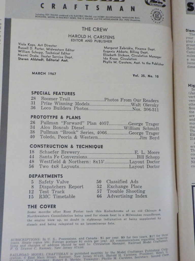 Railroad Model Craftsman Magazine 1967 March Brewery Alco boxcar TP&W ...