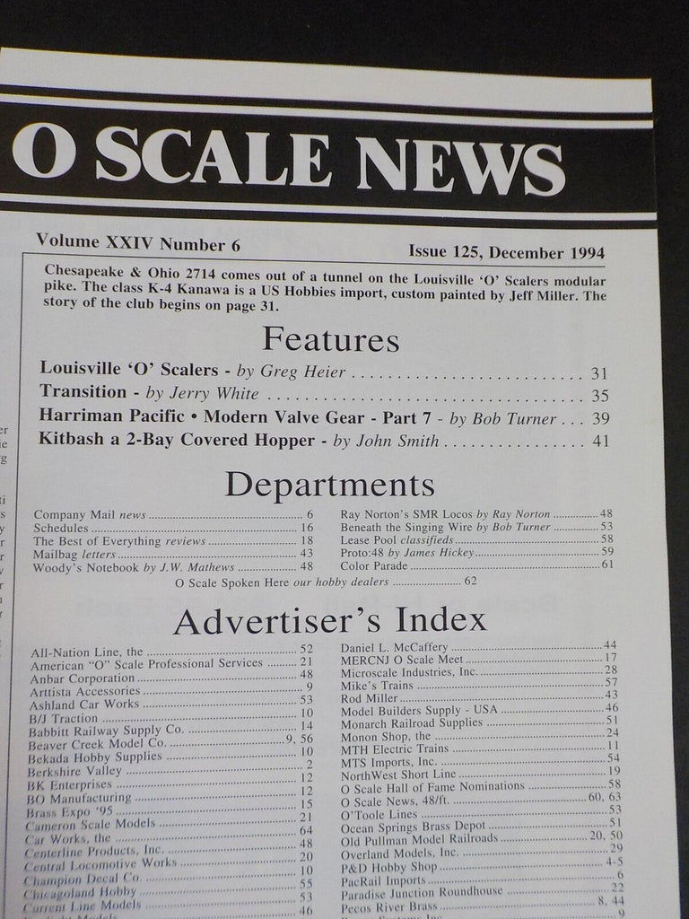 O Scale News #125 1994 December 48ft Journal for 1/4" scale modeling H ...
